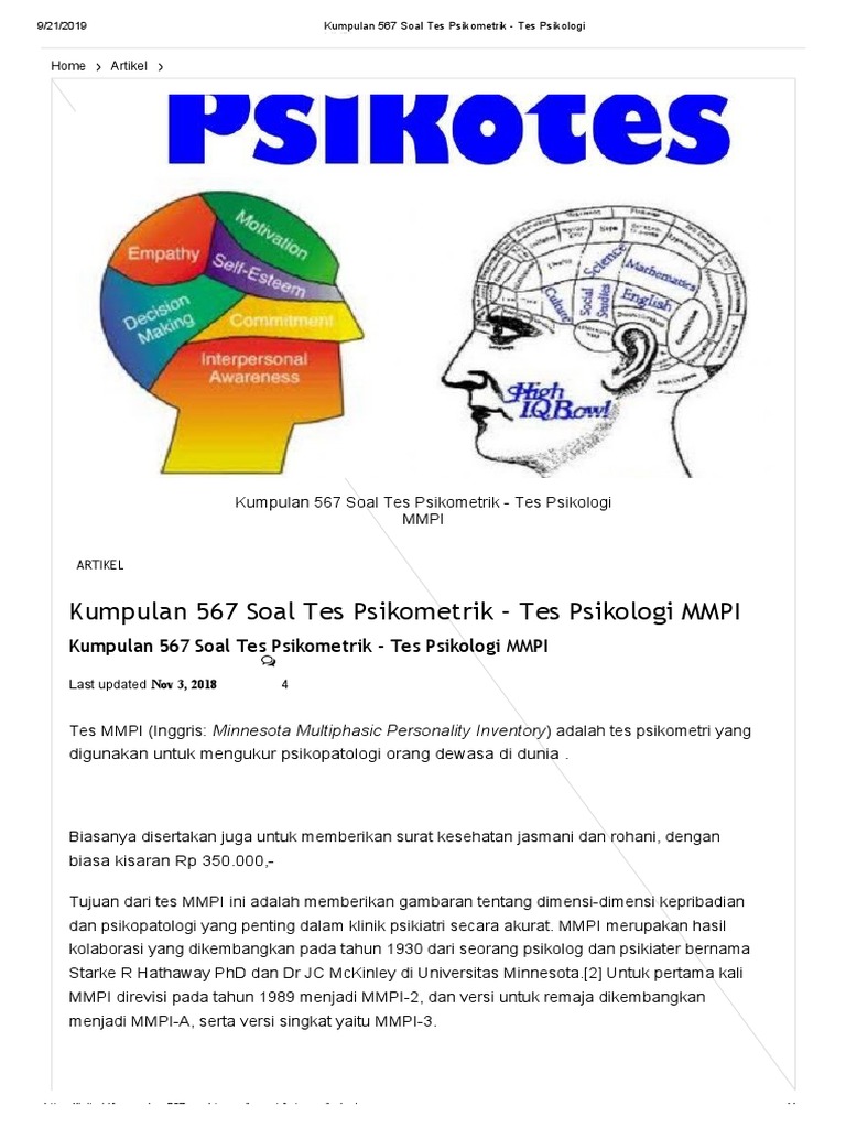 Tes Psikologi Mmpi Dan Jawabannya | PDF