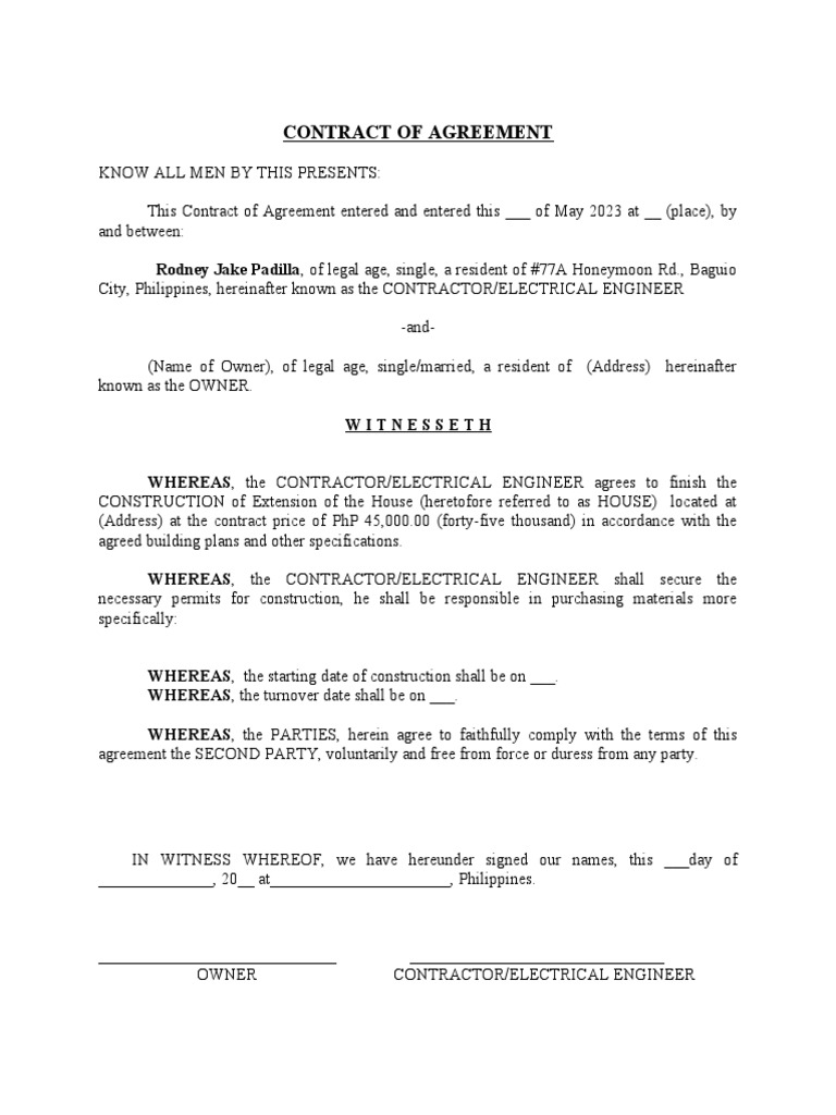 Contract of Agreement | PDF