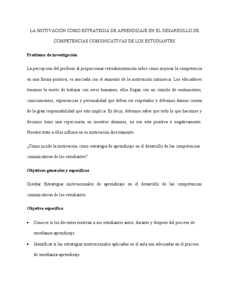 La Motivación Como Estrategia de Aprendizaje en El Desarrollo de Competencias Comunicativas de ...