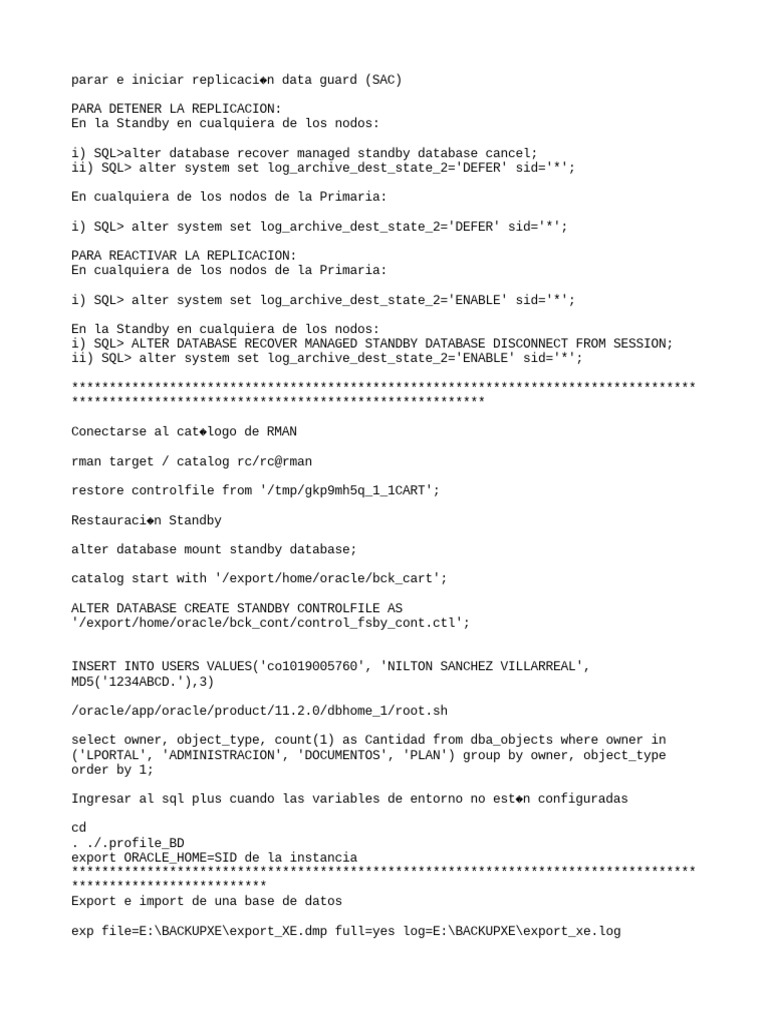 Comandos DBA Útiles | PDF | File Transfer Protocol | Information Management