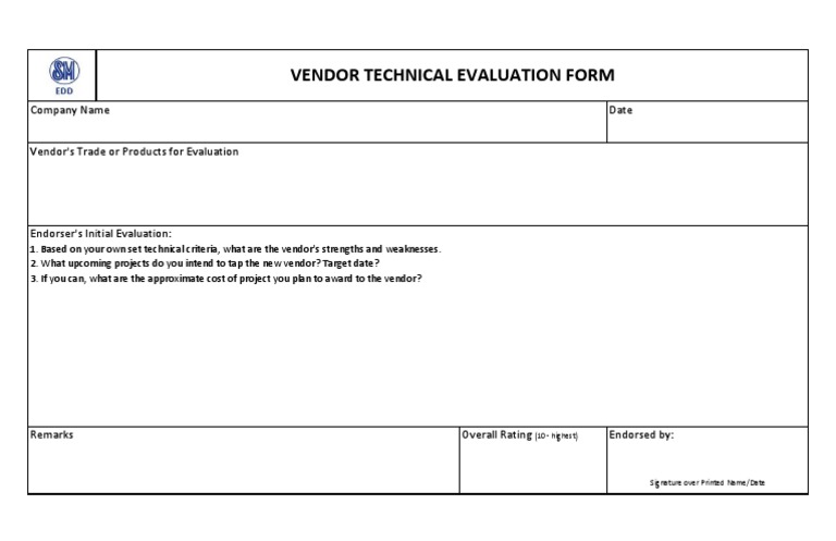 Vendor Technical Evaluation Form 202209 | PDF