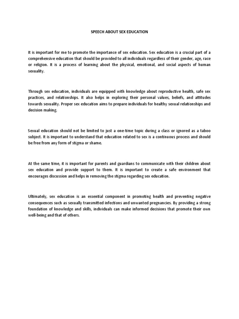 Sex Education A Sample Speech Pdf