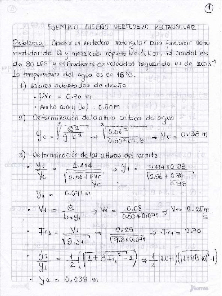 Ejemplo Diseño Vertedero Rectangular | PDF