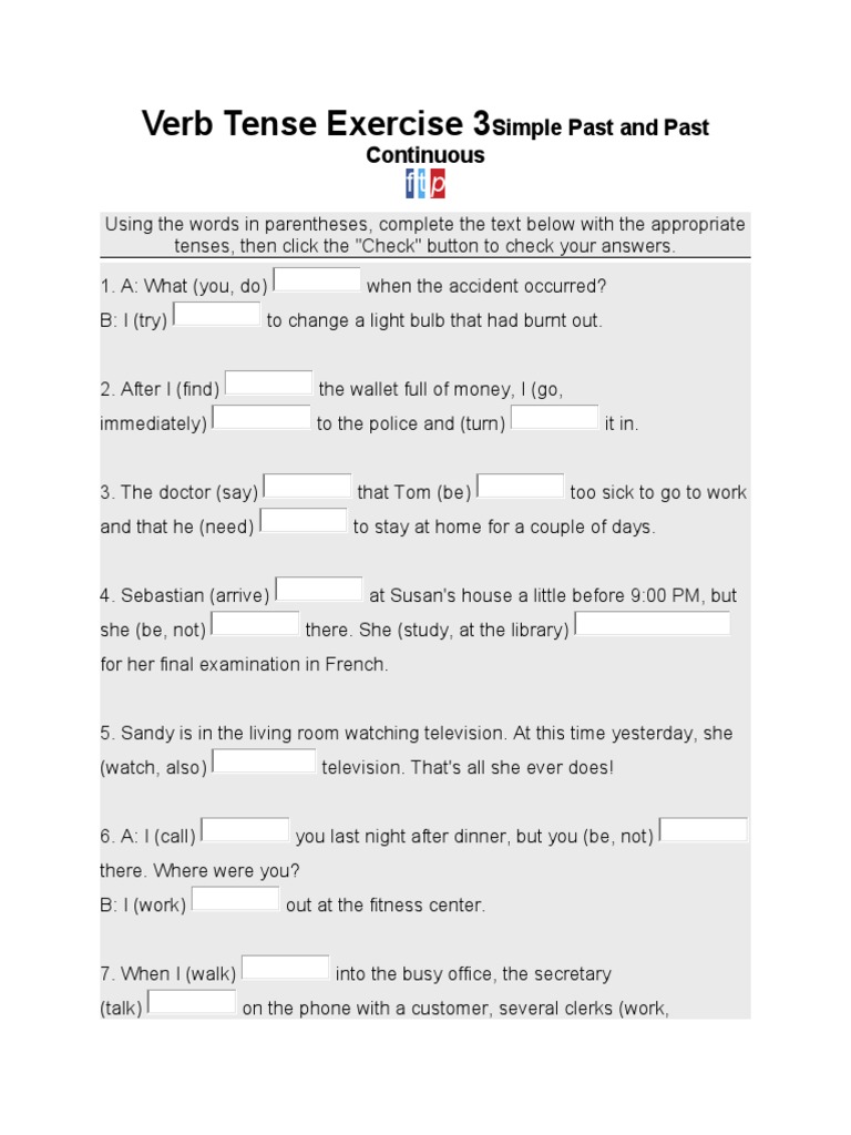 Verb Tense Exercise 3simple Past and Past Continuous | PDF