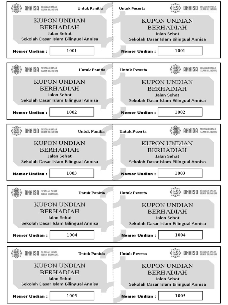 Kupon Nomor Undian 1-300 | PDF