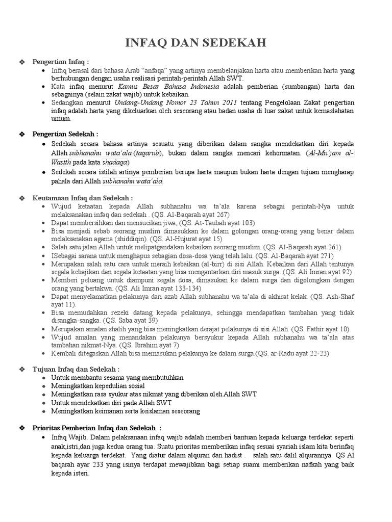 Perbedaan Infaq dan Sedekah | PDF