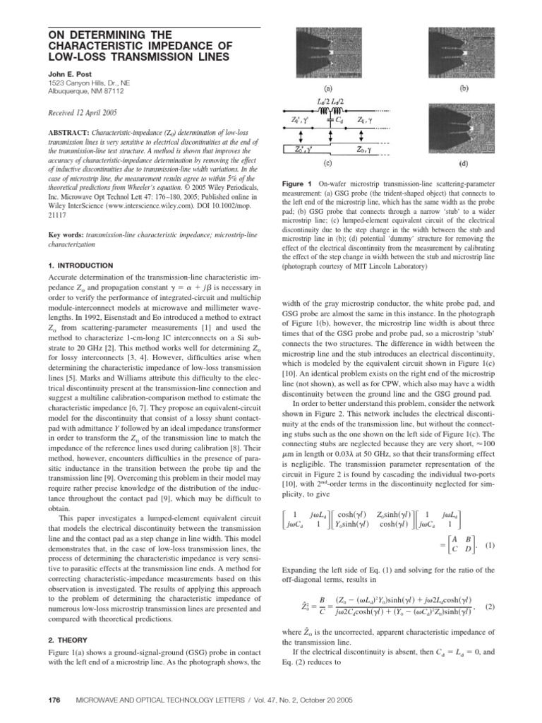 2005 On Determining The Characteristic Impedance of Low Loss ...