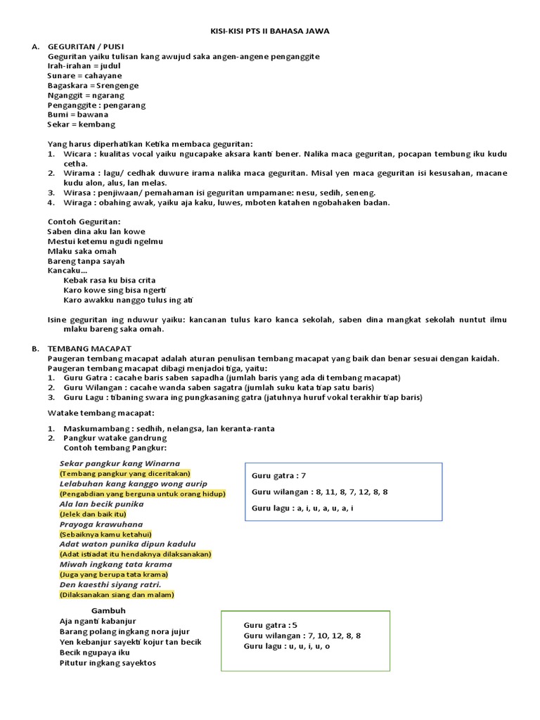 Kisi-Kisi PTS II Bhs Jawa | PDF