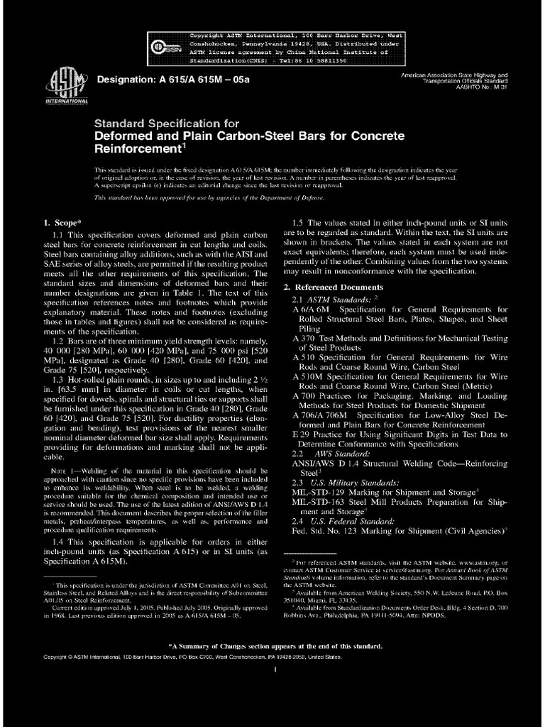 19-ASTM A 615 A 615m-05a Standard Specification For Deformed and Plain ... 19-ASTM A 615 A 615m-05a Standard Specification For Deformed and Plain ...