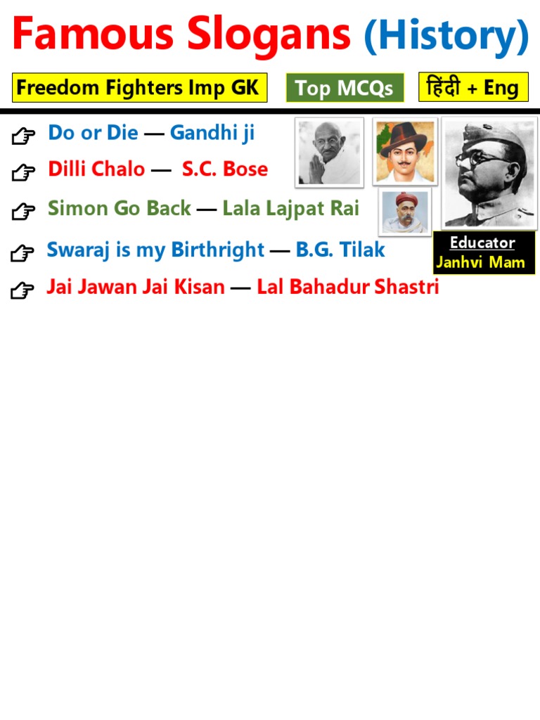 Famous Slogans (Top MCQS) | PDF | Jawaharlal Nehru | South Asia