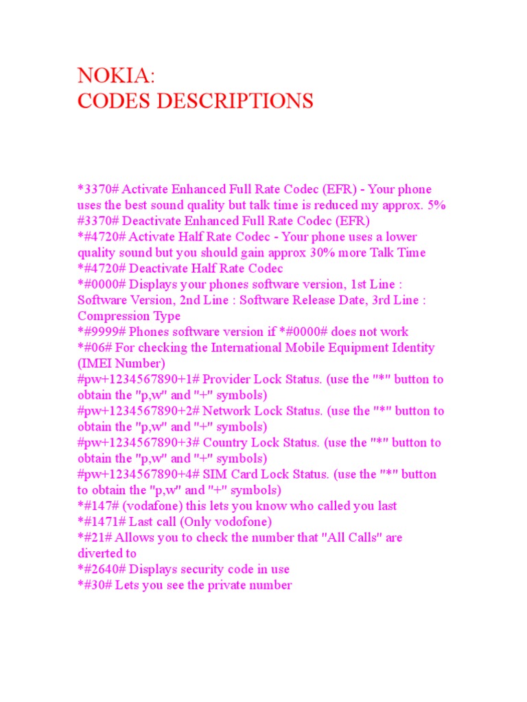 Codes For All Phones | PDF | Electrical Connector | Gsm