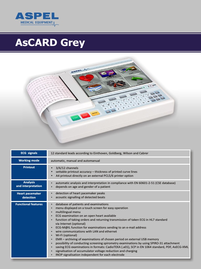 AsCARD Grey ECG Device Overview | PDF | Electrocardiography | Medical ...