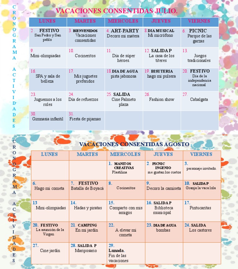 Cronograma Vacaciones recreativas | PDF