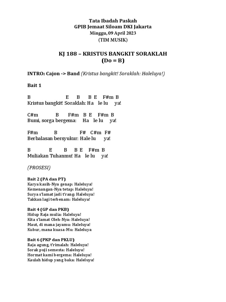(TIM MUSIK) Tata Ibadah Paskah 9 April 2023 | PDF