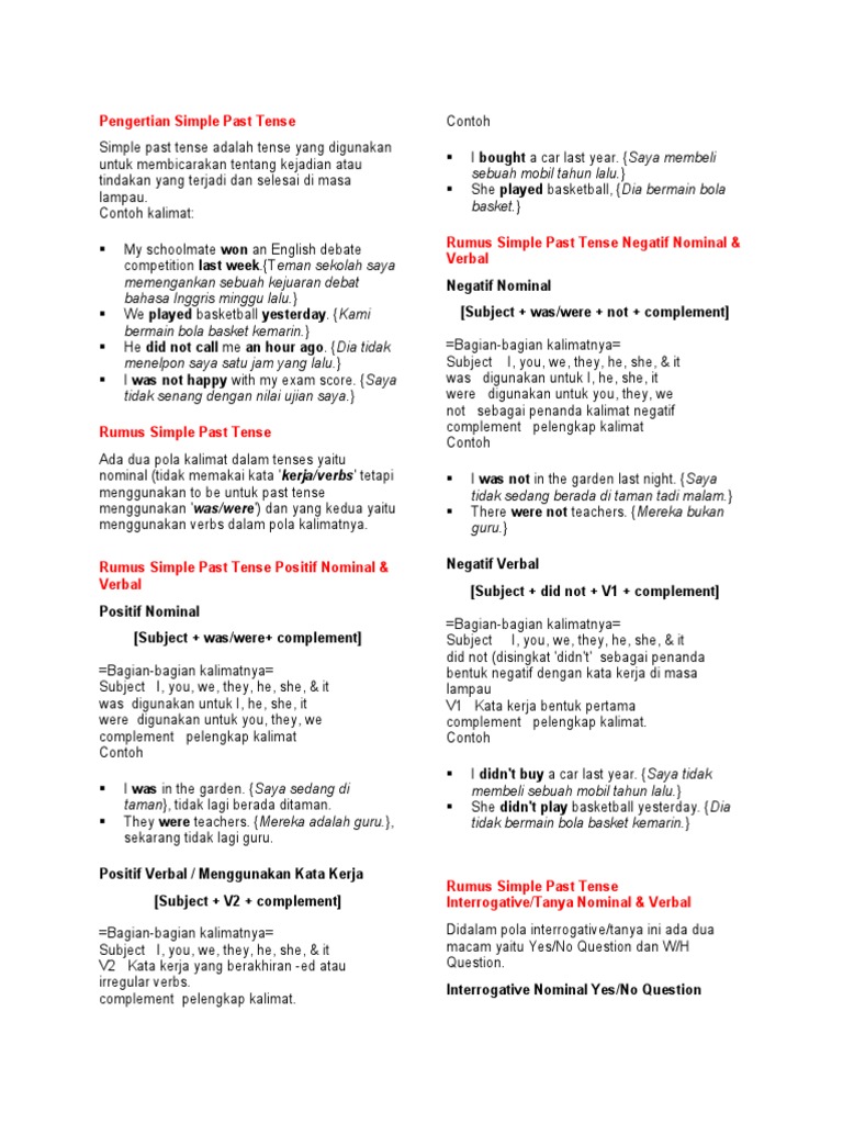 Panduan Lengkap Simple Past Tense | PDF