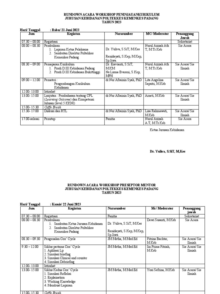 RUNDOWN ACARA WORKSHOP PENINJAUANKURIKULUM Edit | PDF