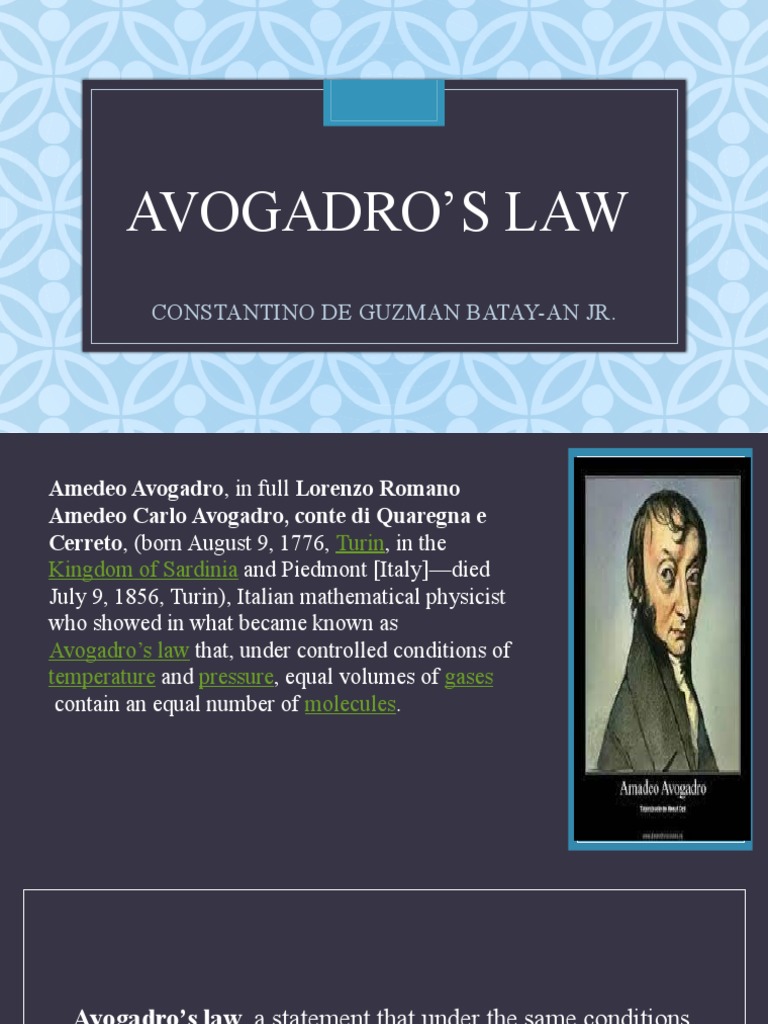 Avogadro's Law Grade 10 | PDF | Mole (Unit) | Gases