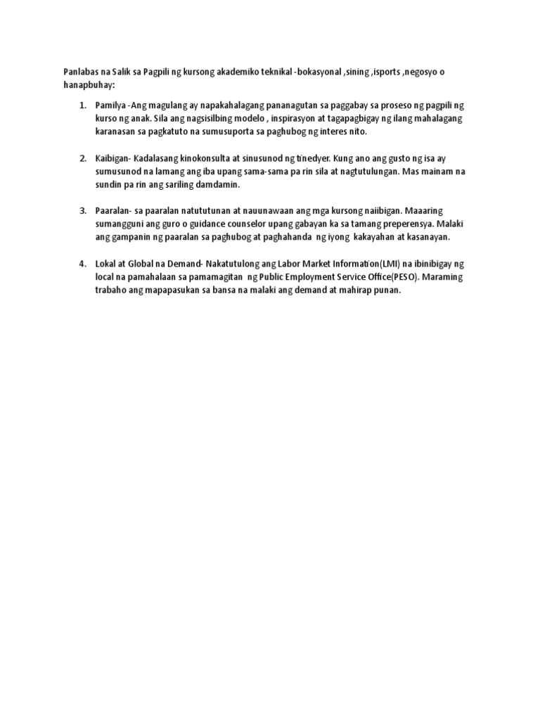 Panlabas Na Salik Sa Pagpili Ng Kurso | PDF