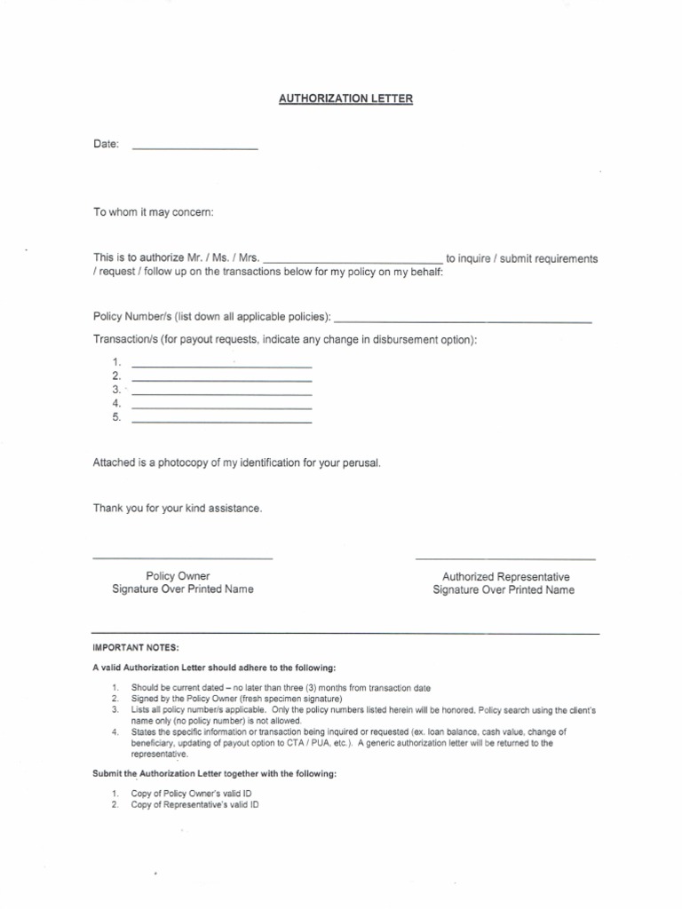 AIA Philam Authorization-Letter_ | PDF