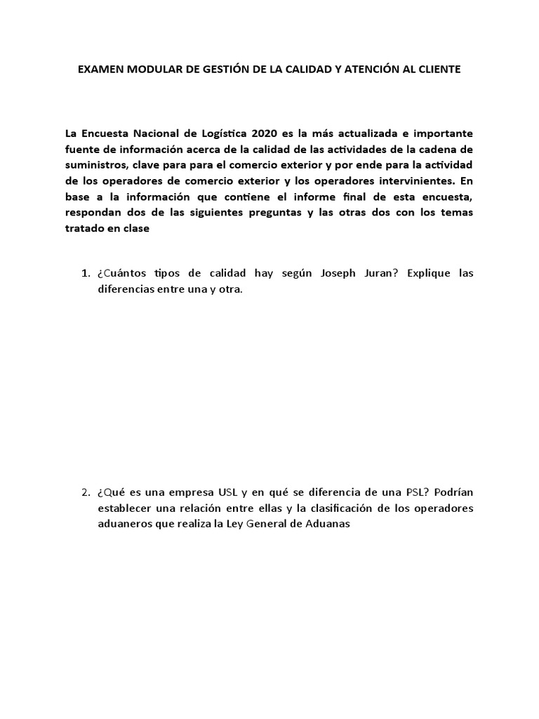 Examen Modular de Gestión de La Calidad | PDF