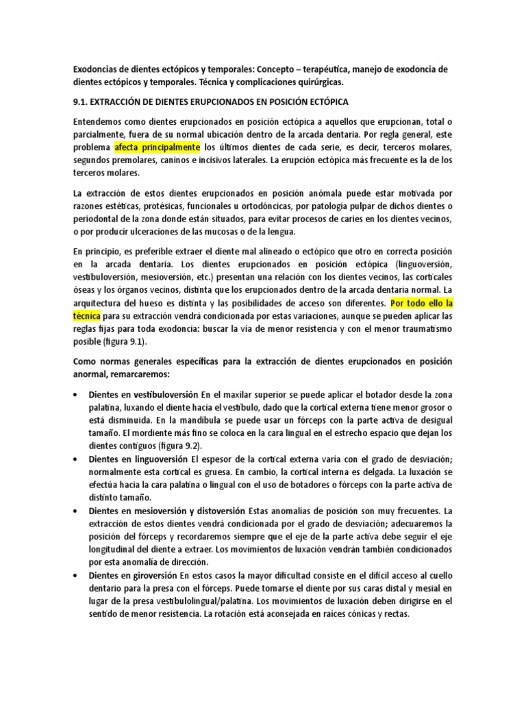 Exodoncias de Dientes Ectópicos y Temporales | PDF