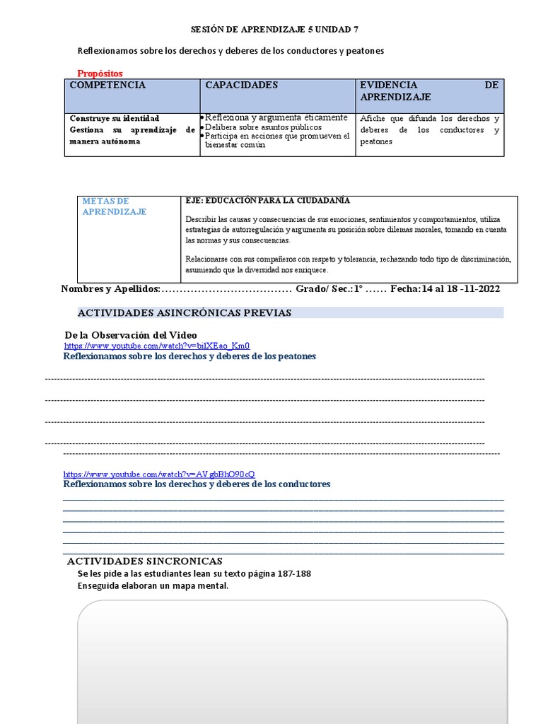 Sesión de Aprendizaje 5 Unidad 7 DPCC 1 | PDF | Aprendizaje | Etica Aplicada