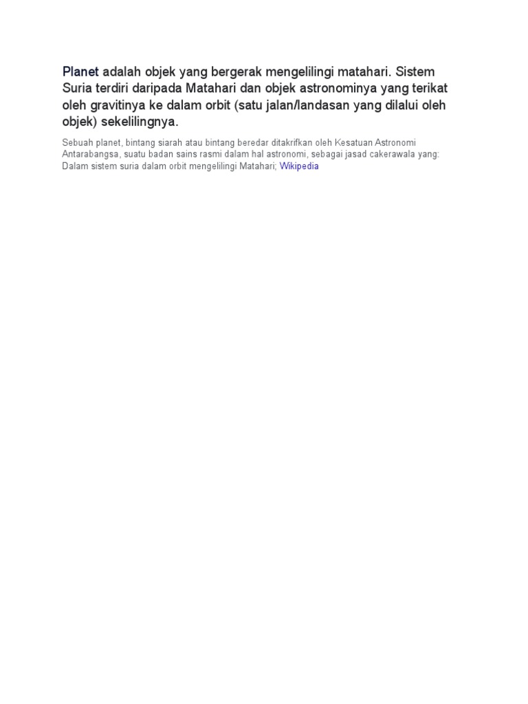 Definisi Planet dalam Sistem Suria | PDF