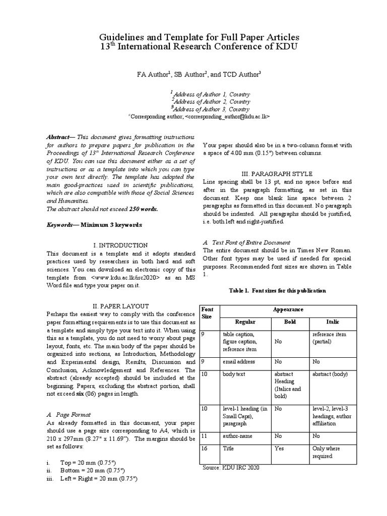 Full Paper Template IRC 2020 | PDF | Paragraph | Document