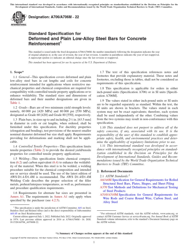 Standard Specification For Deformed and Plain Low-Alloy Steel Bars For ...