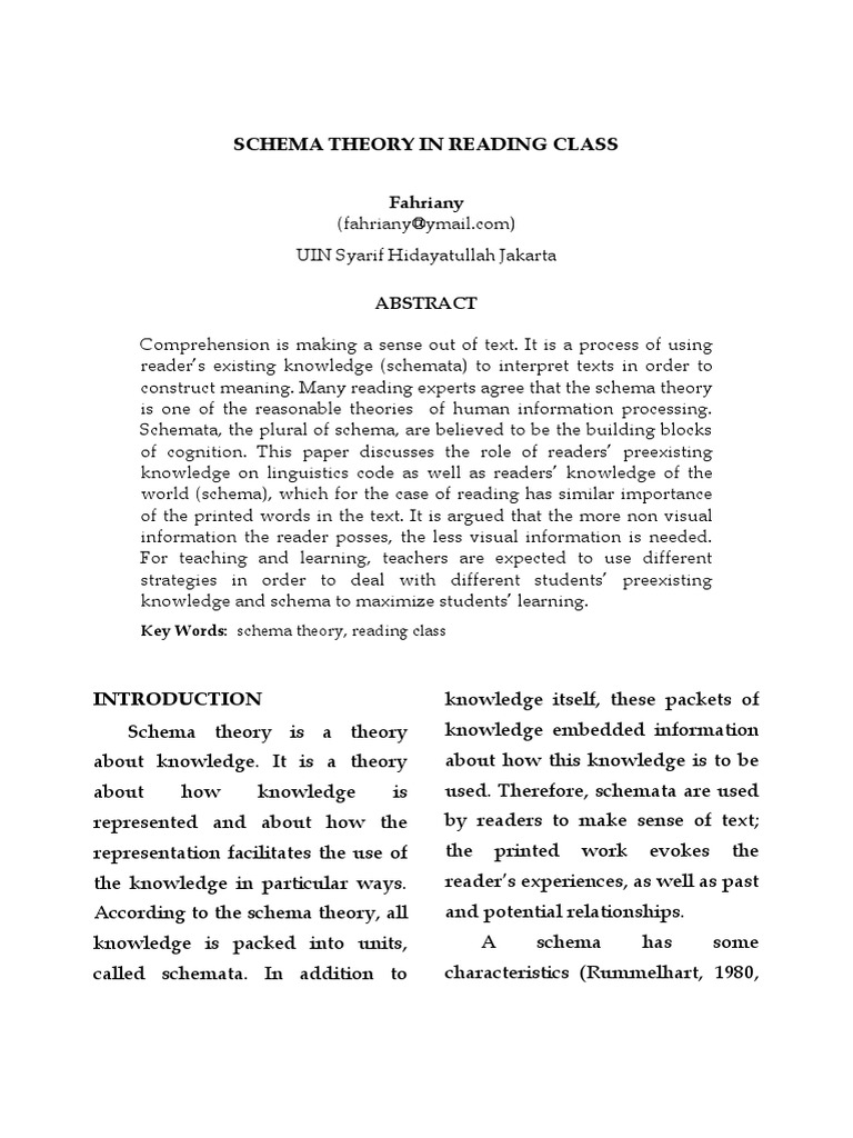 Schema Theory 1 | PDF