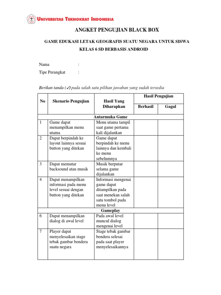 ANGKET PENGUJIAN BLACK BOX | PDF