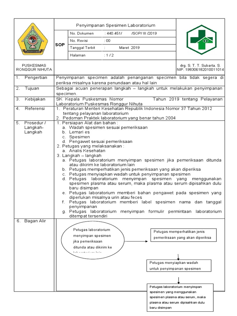 Prosedur Penyimpanan Spesimen Laboratorium | PDF