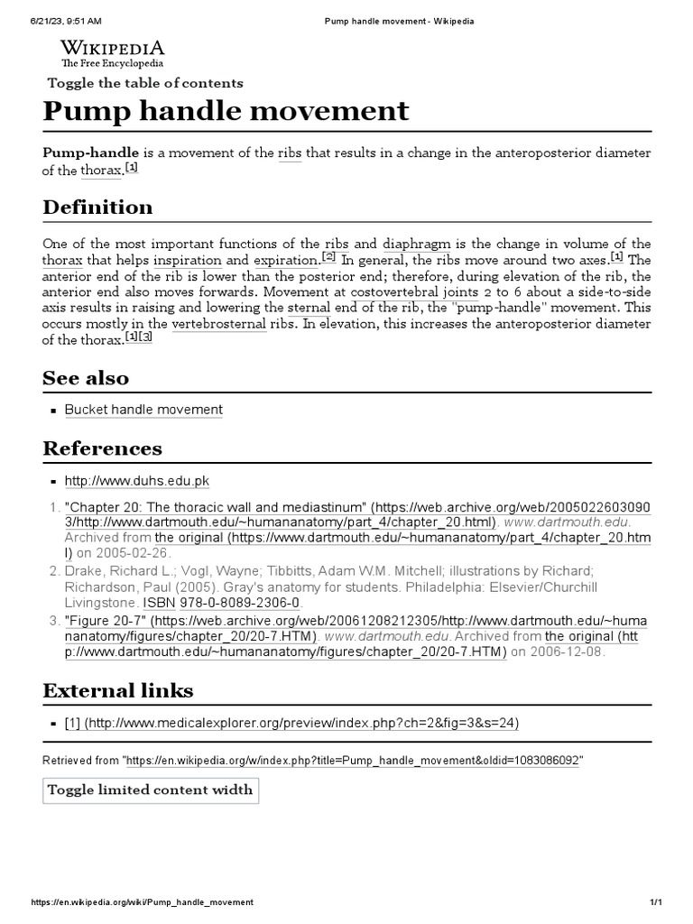 Pump Handle Movement in Respiration | PDF