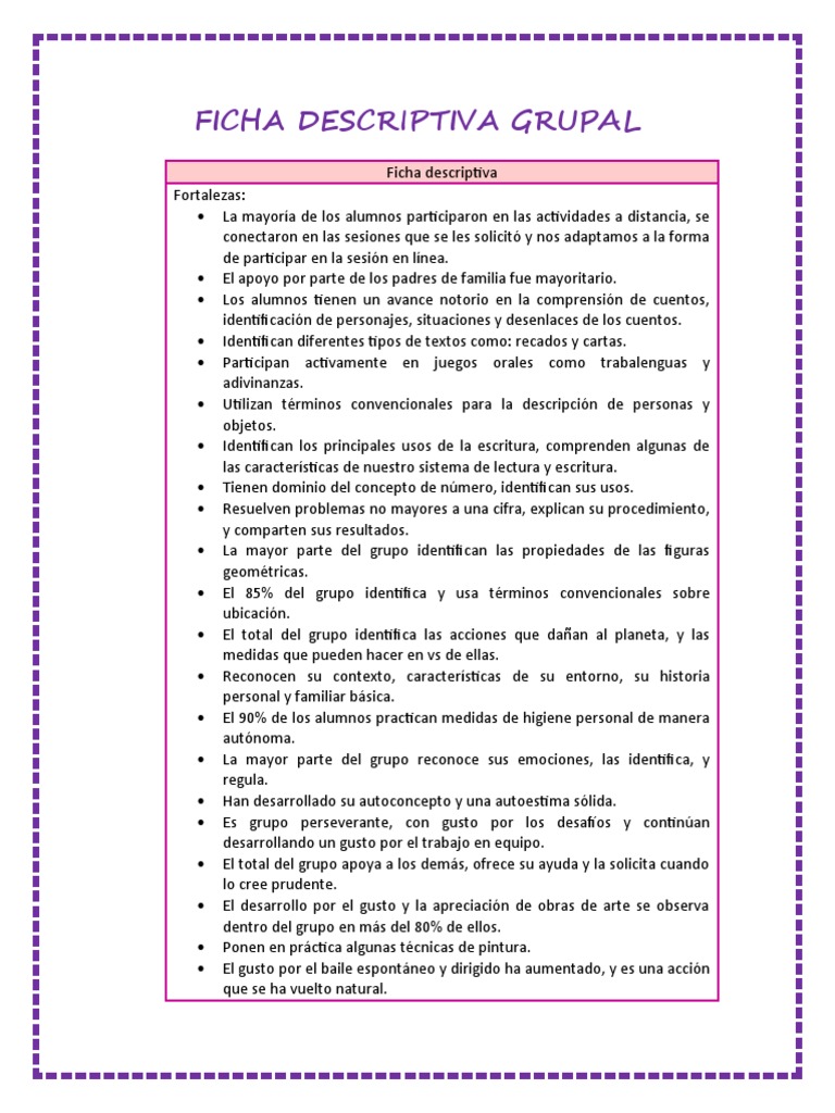 Ficha Descriptiva Grupal | PDF