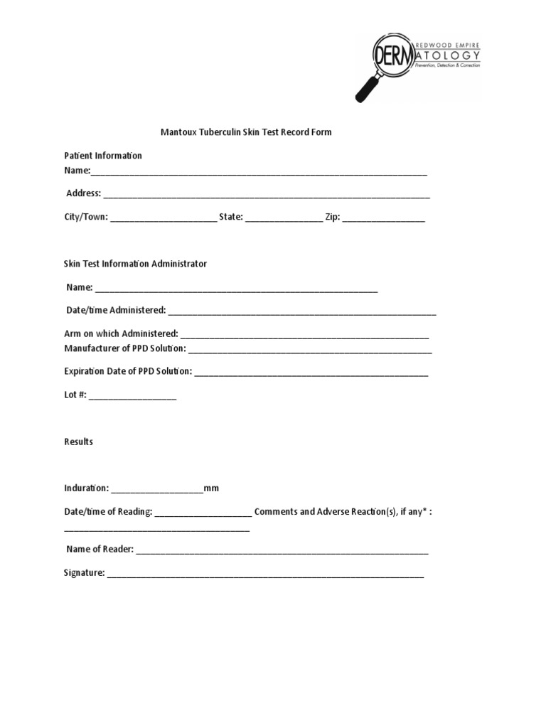 Mantoux Tuberculin Skin Test Record Form | PDF