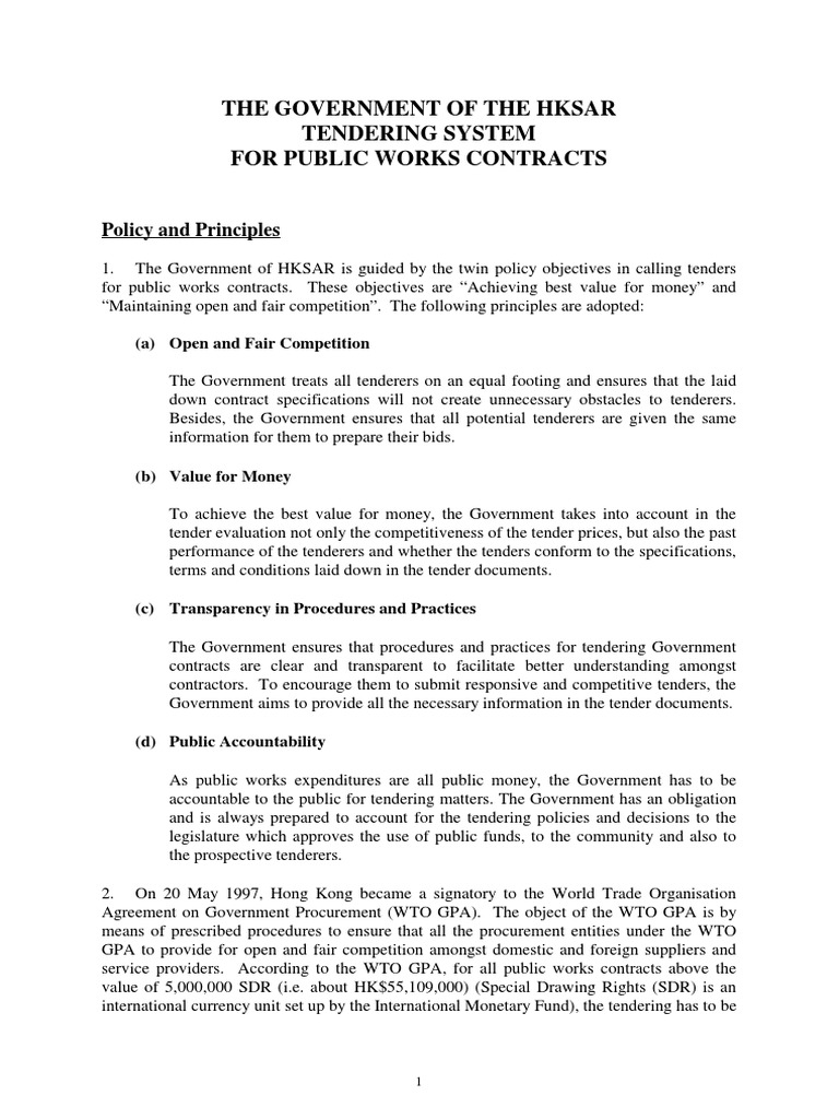 HKSAR Tendering System For Public Works Contracts | PDF | Specification (Technical Standard ...