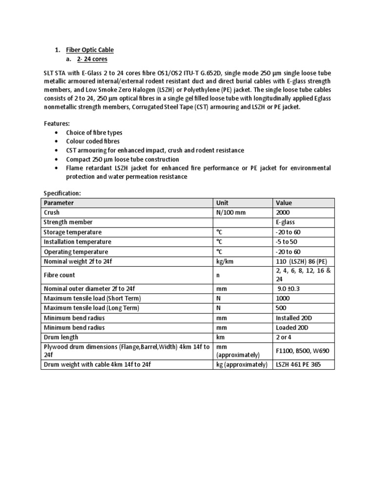 Optronics AFL HS Fiber Solution Spesification | PDF | Optical Fiber ...