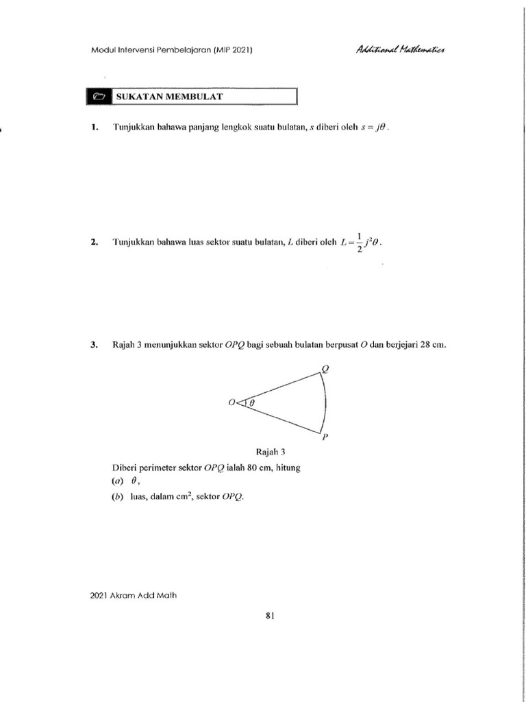 F5 Addmath Modul Mip Bab 1 Sukatan Membulat | PDF