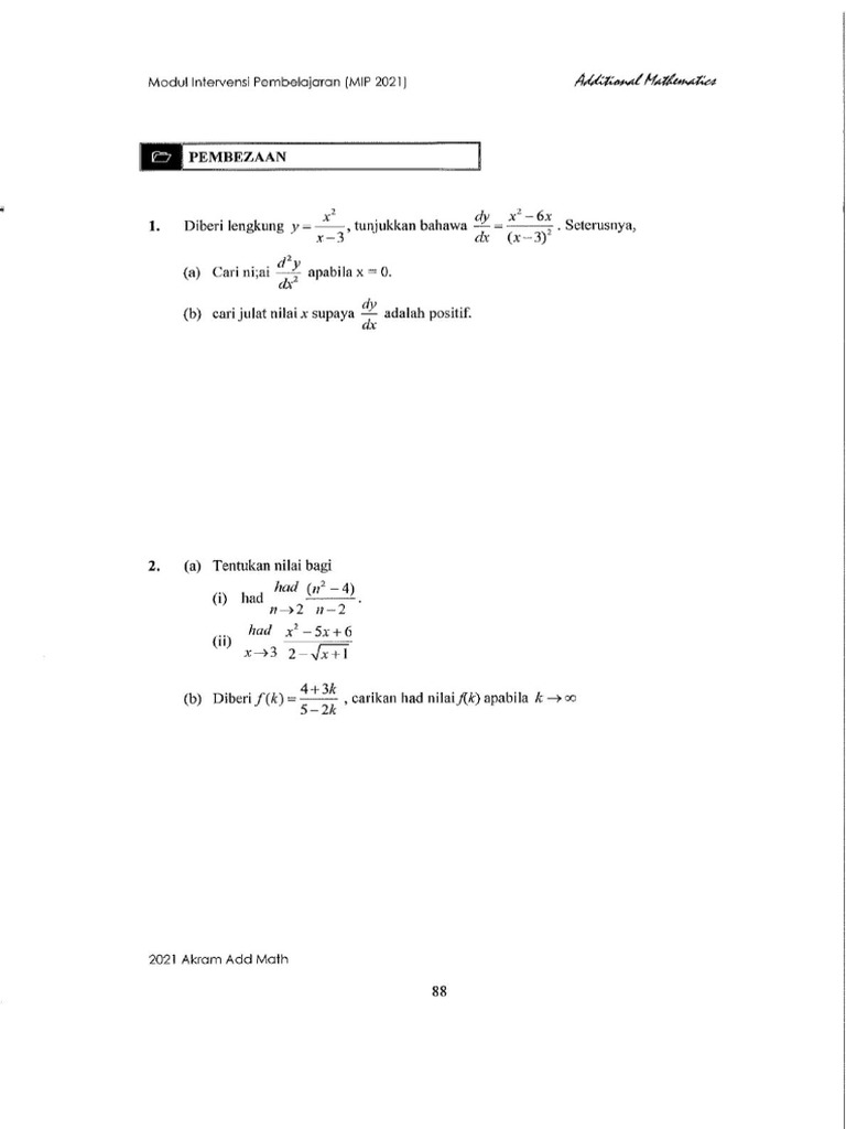 F5 Addmath Modul Mip Bab 2 Pembezaan | PDF