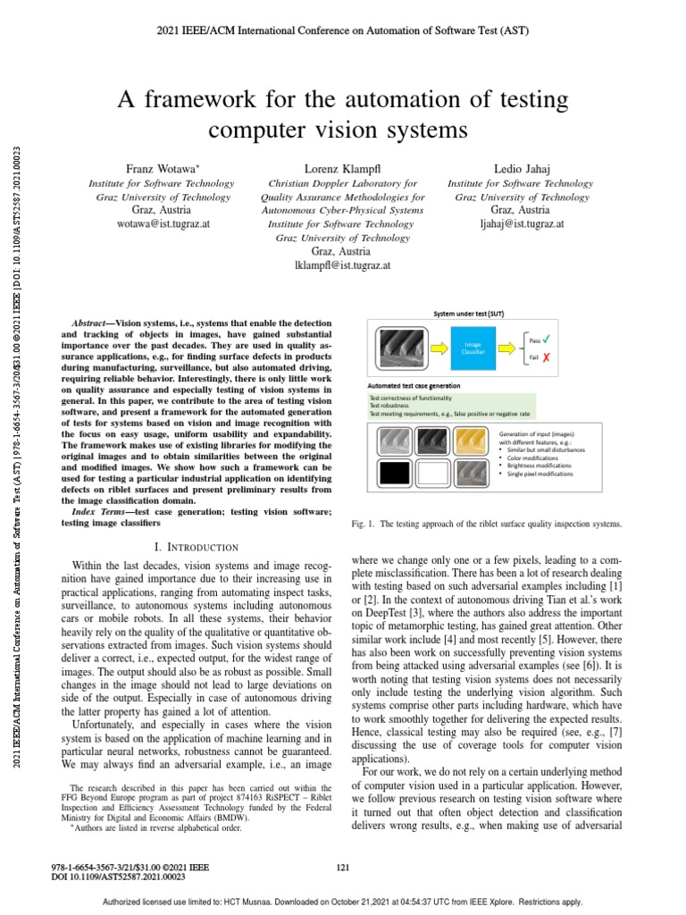 A Framework For The Automation of Testing Computer Vision Systems | PDF ...