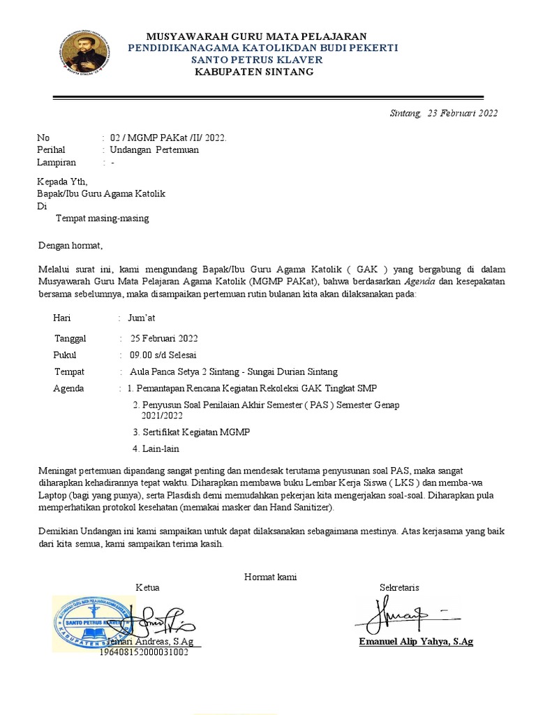 .Undangan Rapat MGMP SMP Feb 22 | PDF