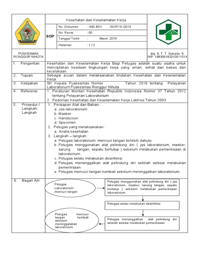 SOP Kesehatan Dan Keselamatan Kerja | PDF