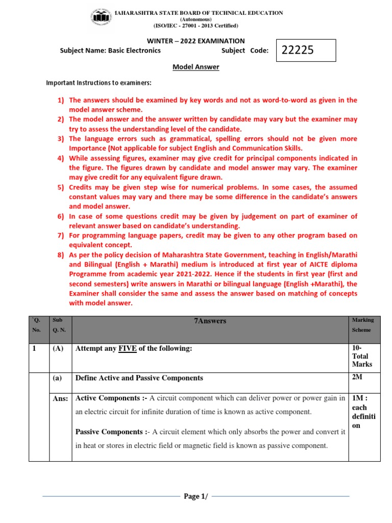 2225 BEC Model Ans w-22 | PDF