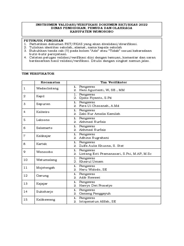 Instrumen Verifikasi RKT - RKAS | PDF