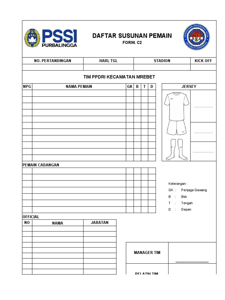Formulir Pergantian Pemain Sepak Bola | PDF