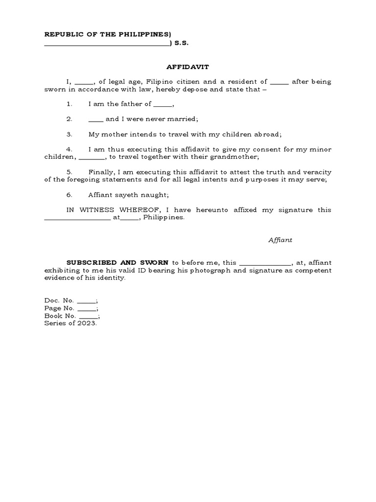 Affidavit of Consent for Travel | PDF