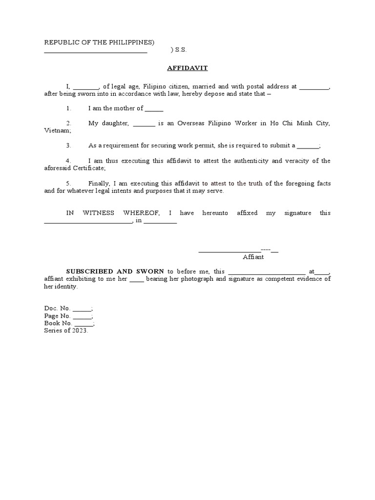 Affidavit - Submission of Certificate Abroad - For CANA | PDF