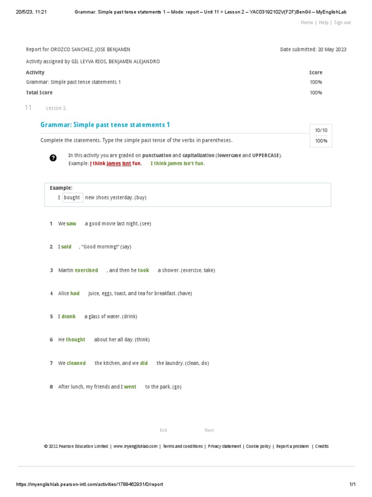 Grammar - Simple Past Tense Statements 1 - Mode - Report - Unit 11 - Lesson 2 - YAC03192102V ...