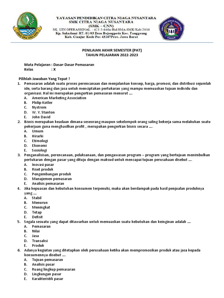 Soal Pat KLS X Kumer | PDF