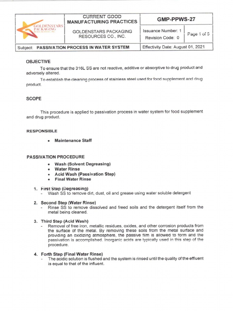 Passivation Process in Water System | PDF